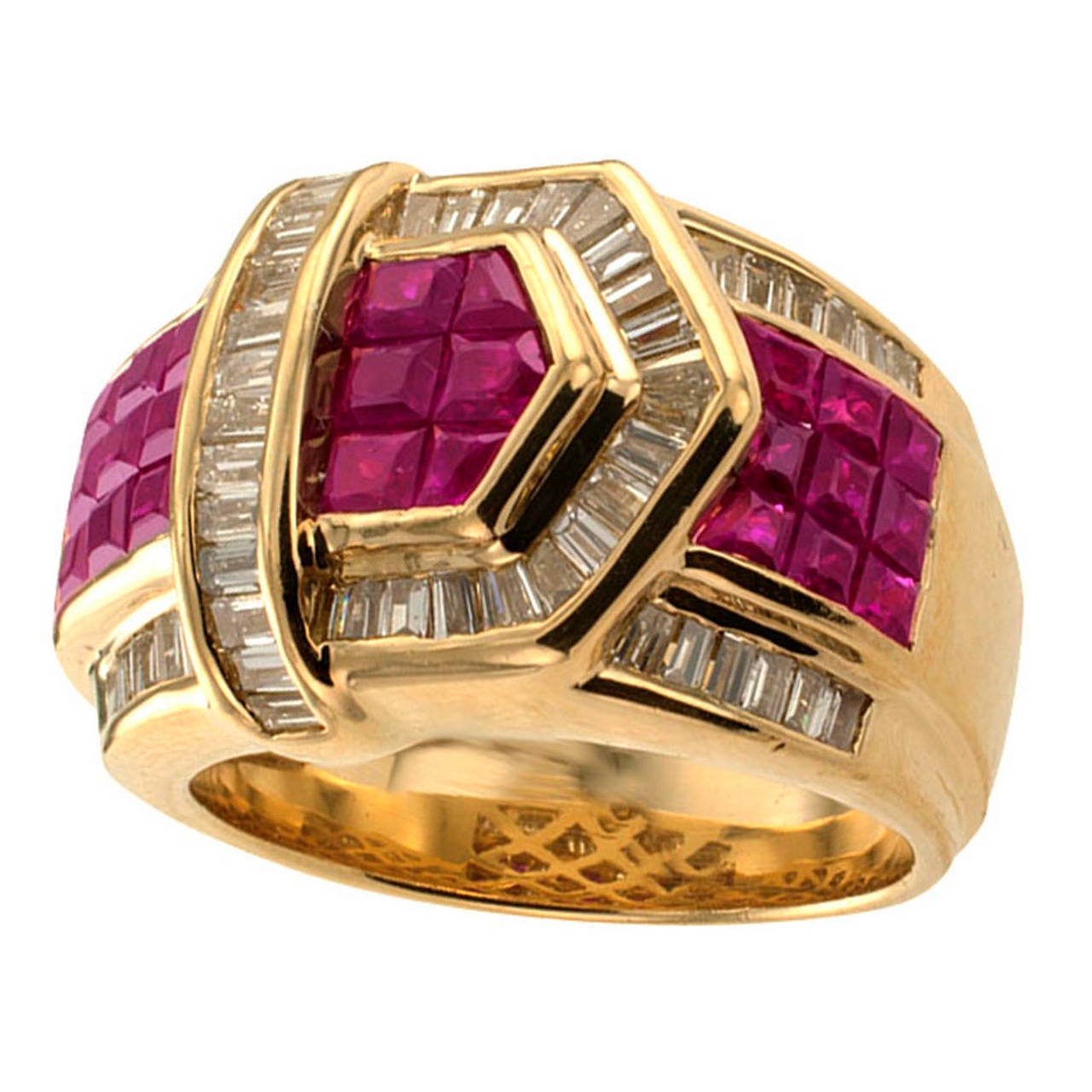 Ruby Diamond Gold Buckle Ring at 1stDibs