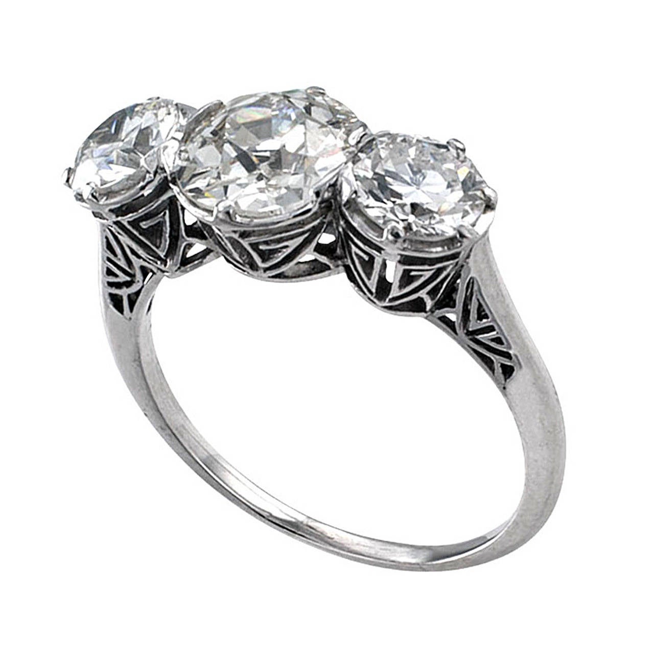 Edwardian Three Stone Diamond Platinum Engagement Ring at 1stDibs Edwardian Three Stone Diamond Platinum Engagement Ring at 1stDibs