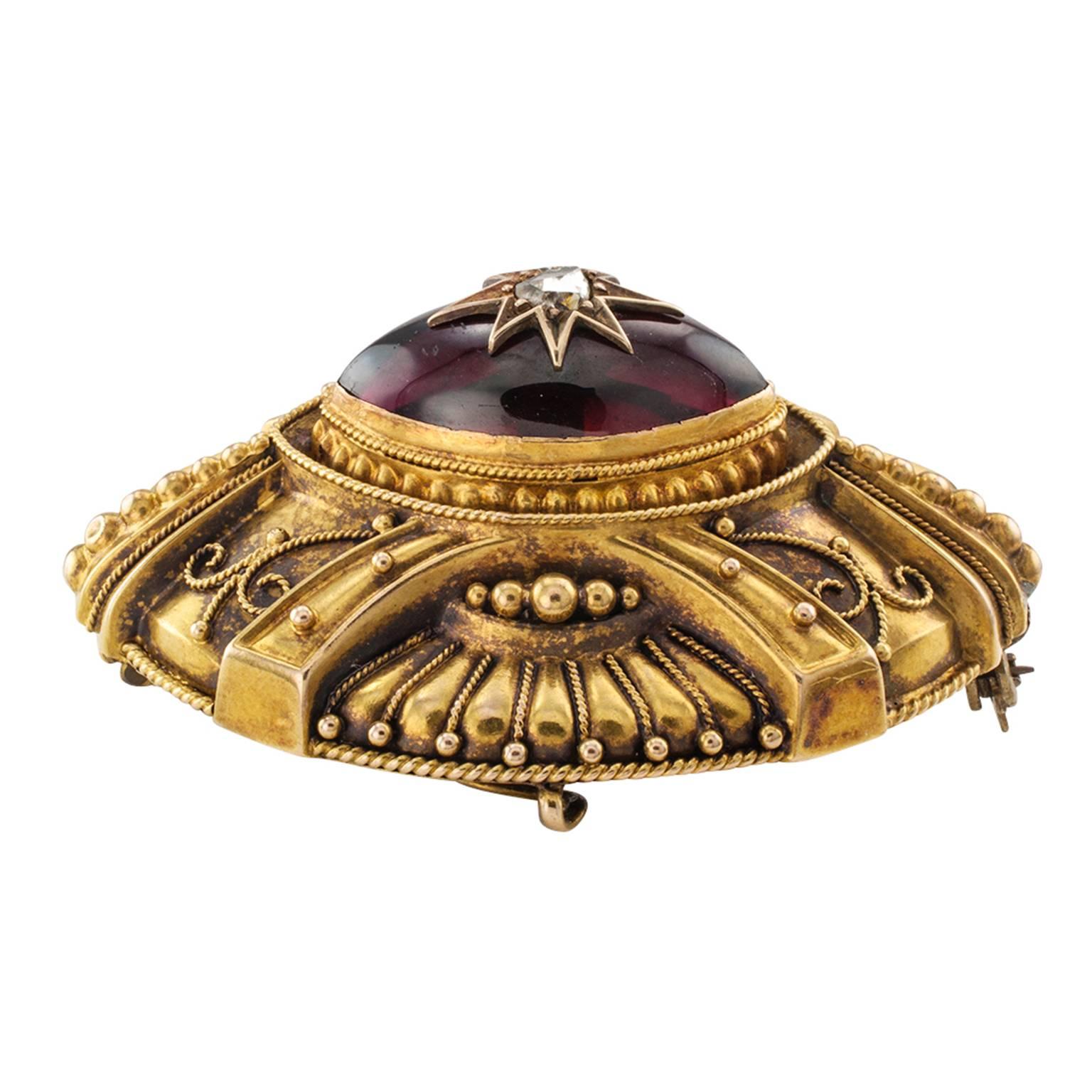Victorian Carbuncle Garnet and Diamond Booch at 1stDibs