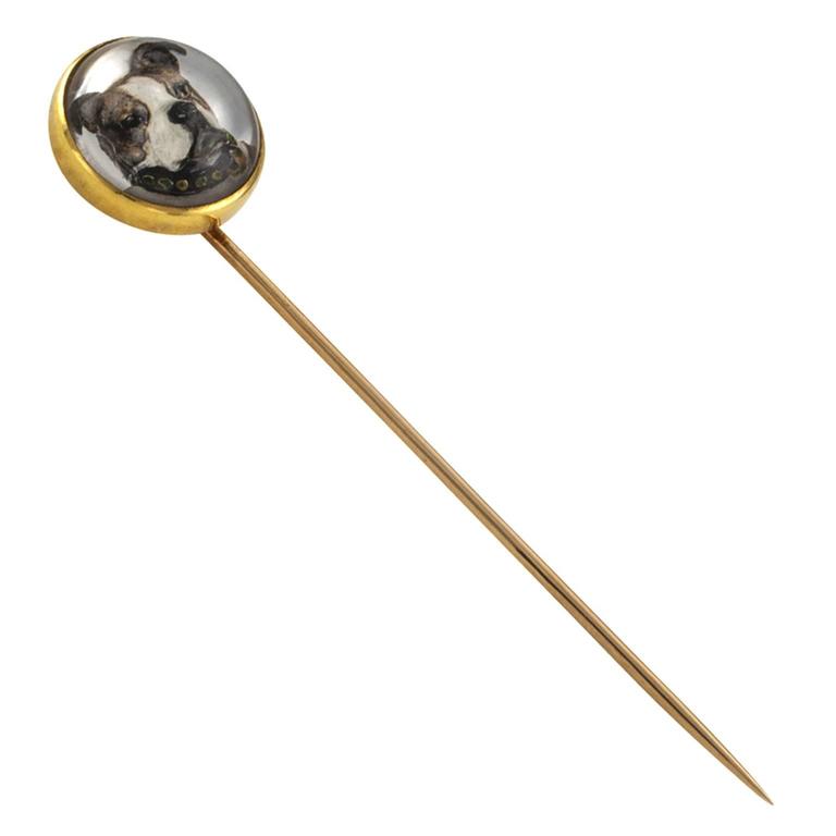 J E Caldwell Essex Crystal Boxer Dog Stick Pin For Sale at 1stDibs