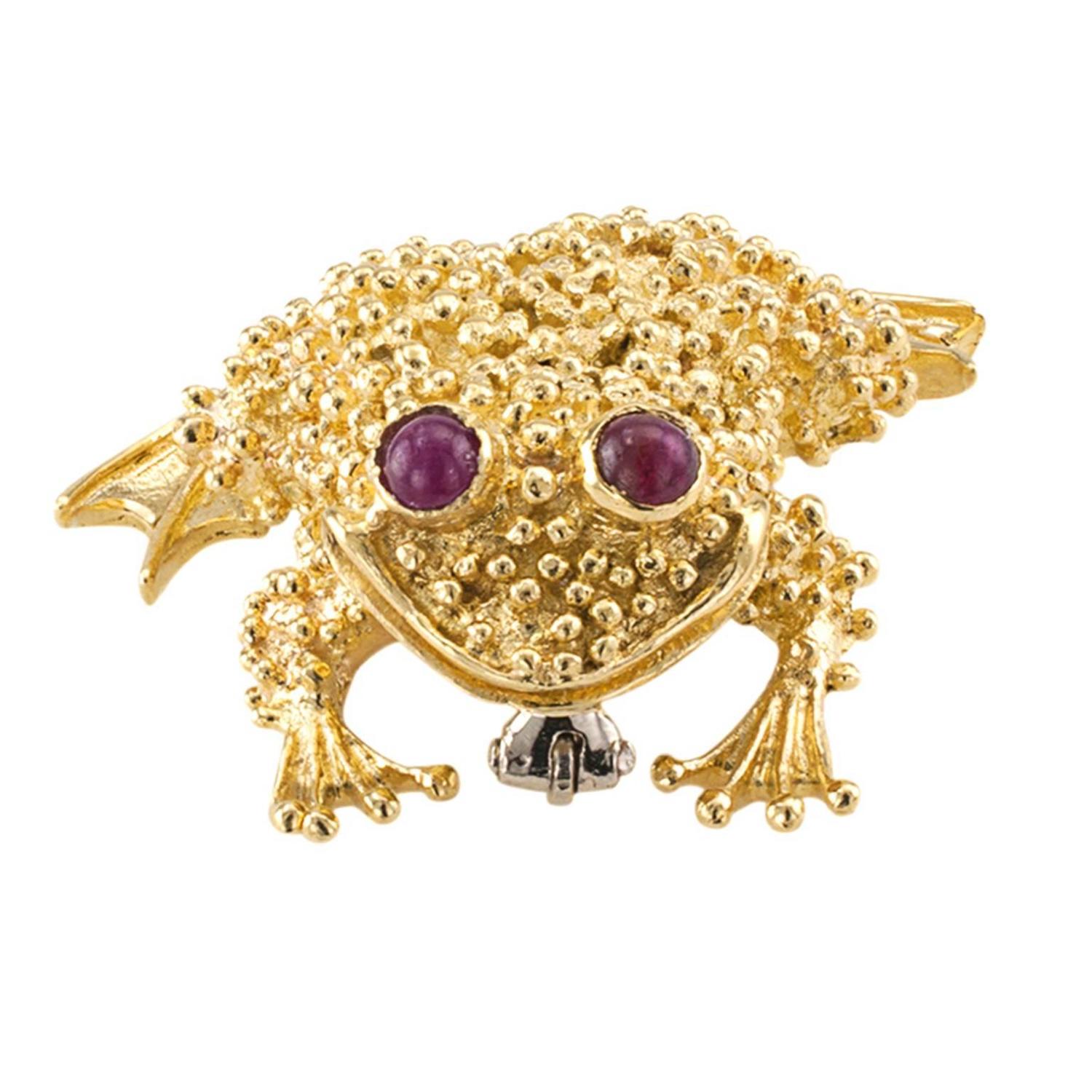 Ruby Gold Toad Brooch For Sale at 1stdibs