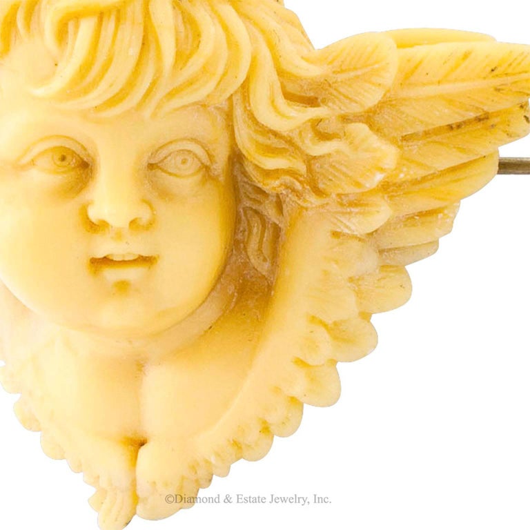 Victorian 1850s Carved Alabaster Cherub Brooch at 1stDibs