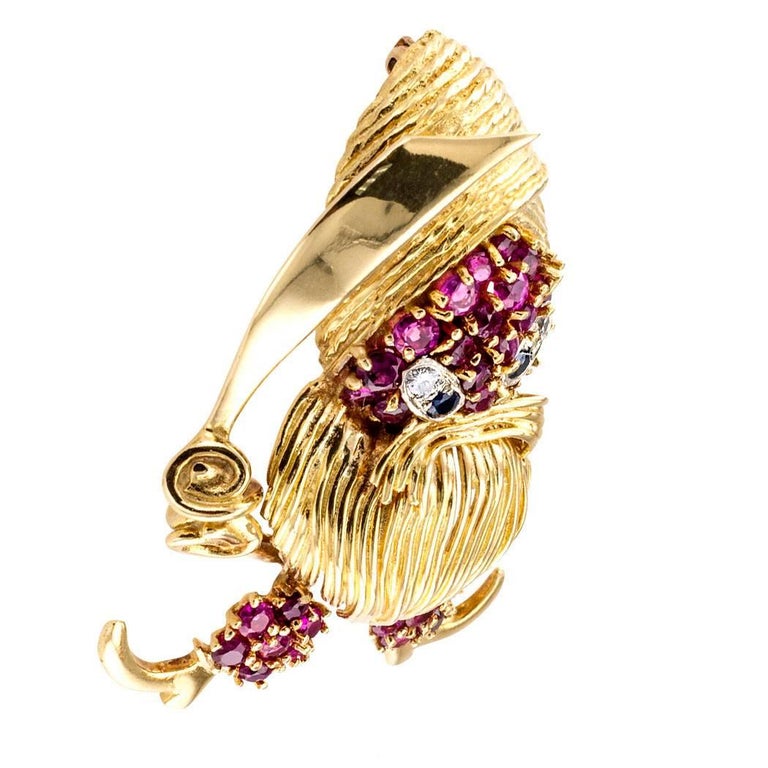 1960s Pirate Ruby Diamond Sapphire Gold Brooch at 1stDibs