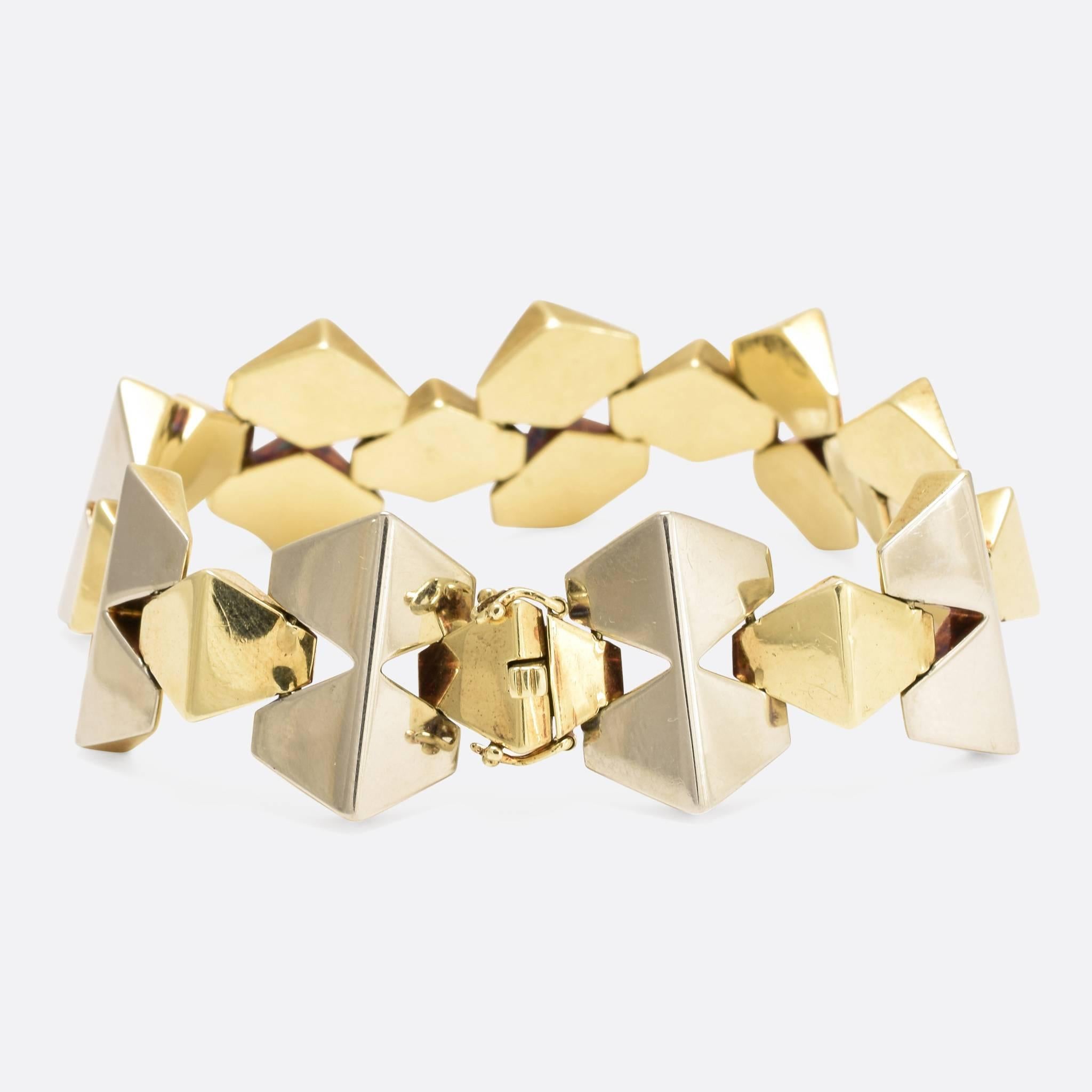 1930s Two Color Gold Geometric Bracelet at 1stDibs