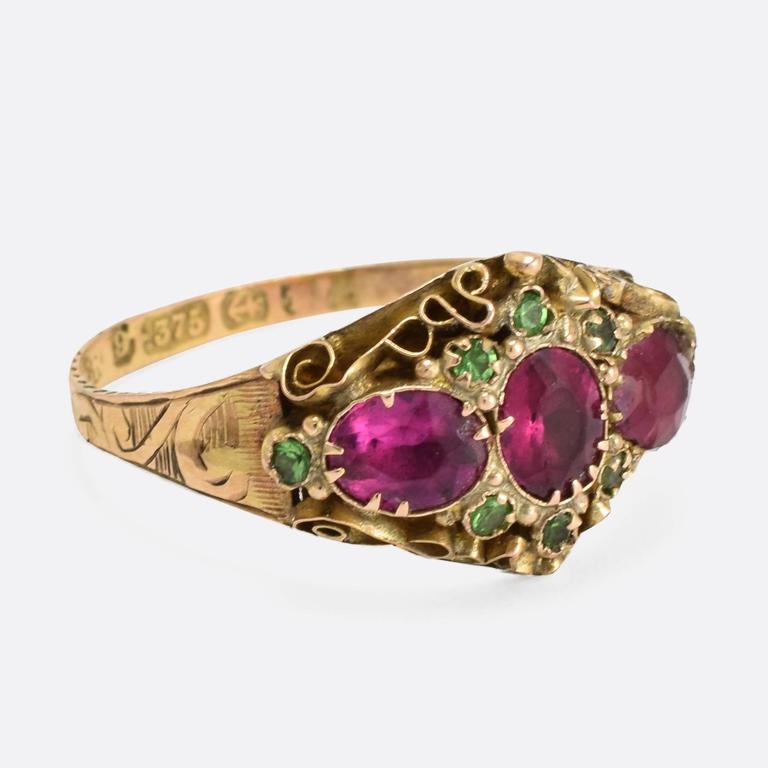 Victorian Scrolled Red Green Paste Stone Ring at 1stDibs