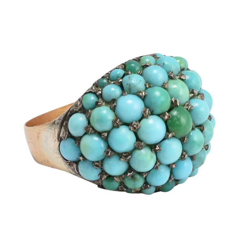 Antique Victorian Pavé Turquoise Bombé Ring at 1stDibs