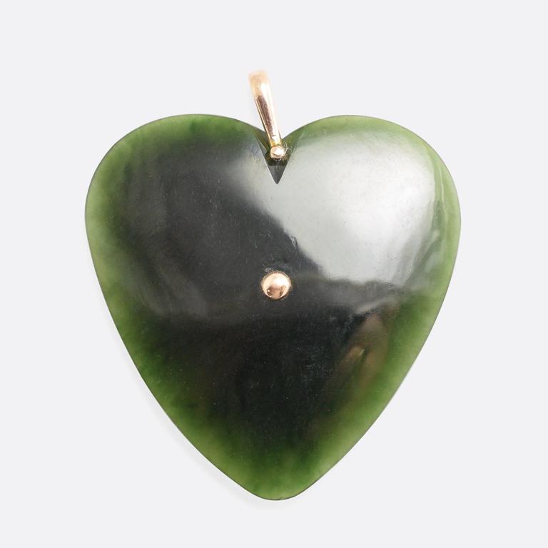 Antique Edwardian Oversized New Zealand Greenstone Heart Pendant at ...