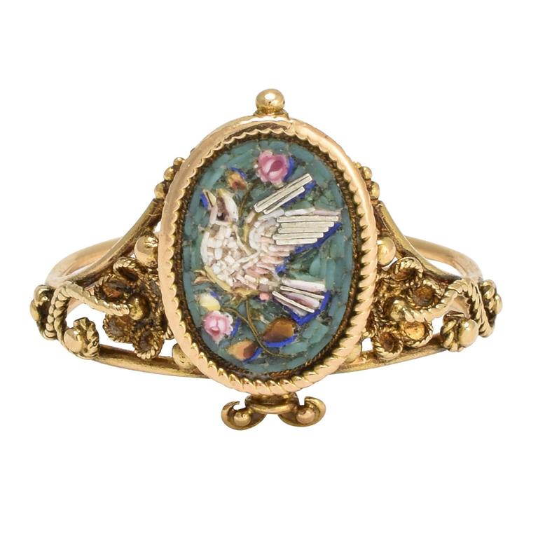 Antique Victorian Micromosaic "Dove of Peace" Offset Ring at 1stDibs
