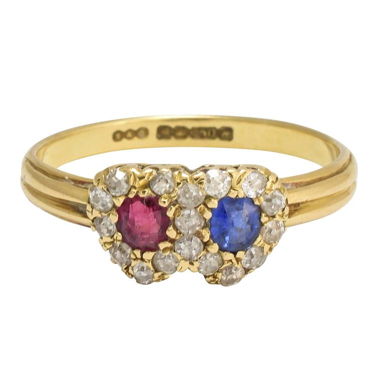 Antique Victorian Sapphire Ruby Diamond Double Heart Ring at 1stDibs ...