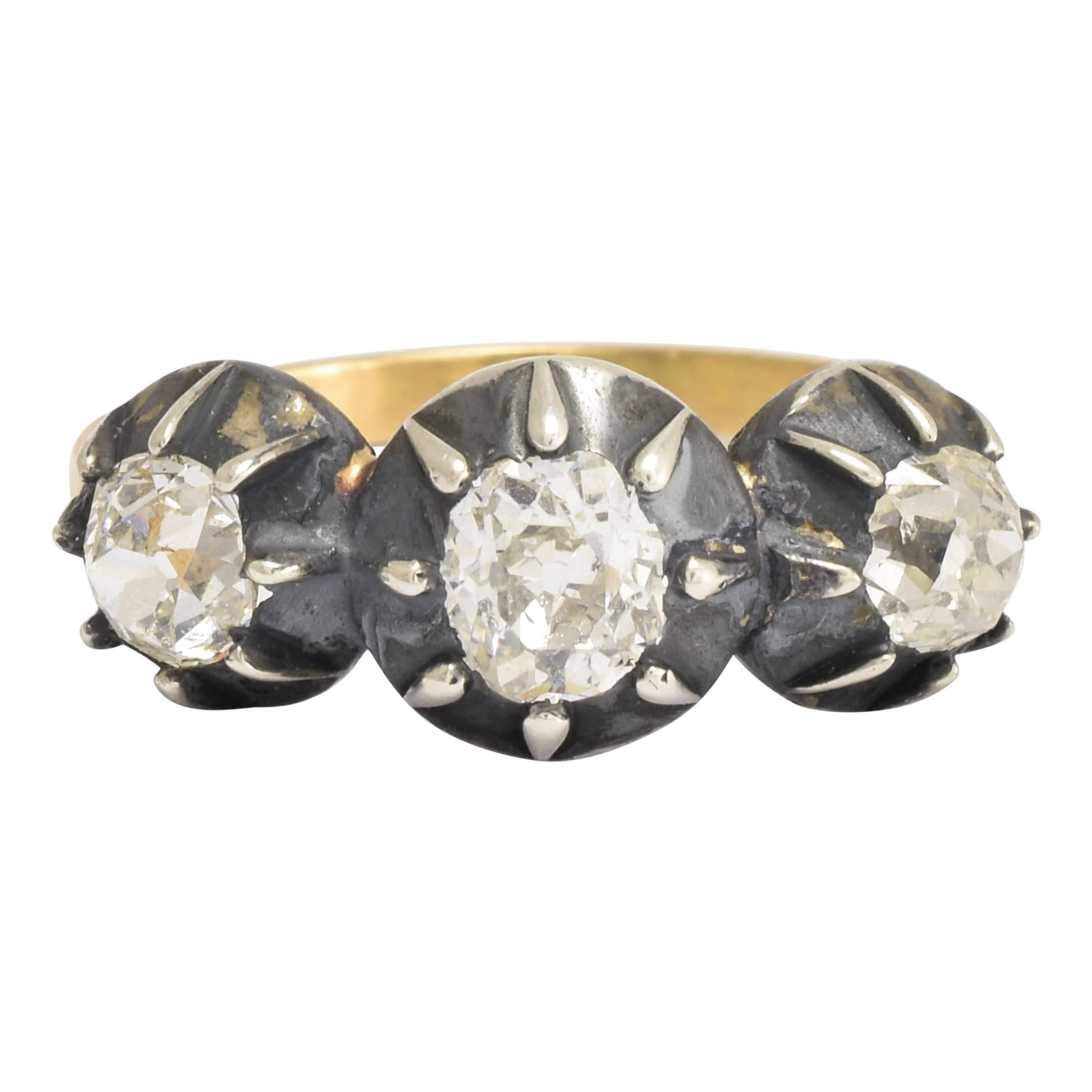 Georgian Old Mine Cut Diamond Three-Stone Ring at 1stDibs | georgian ...