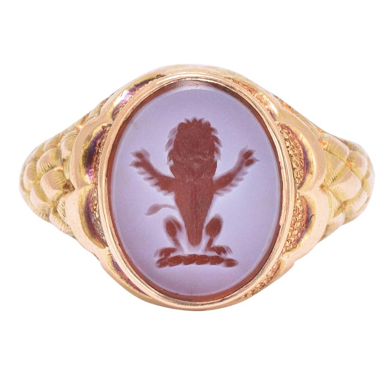 1862 Victorian Heraldic Lion Intaglio Signet Ring at 1stDibs | heraldic ...