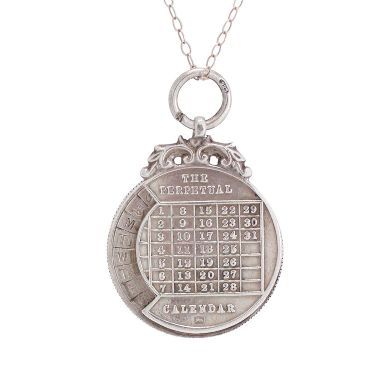 Antique Edwardian Perpetual Calendar Sterling Silver Pendant at 1stDibs