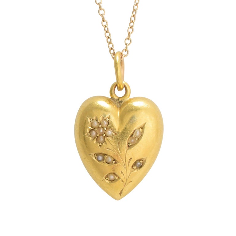 Victorian Pearl Forget-Me-Not Heart Pendant at 1stDibs