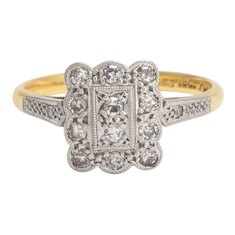Antique Edwardian Diamond Millegrain Rectangle Cluster Ring at 1stDibs