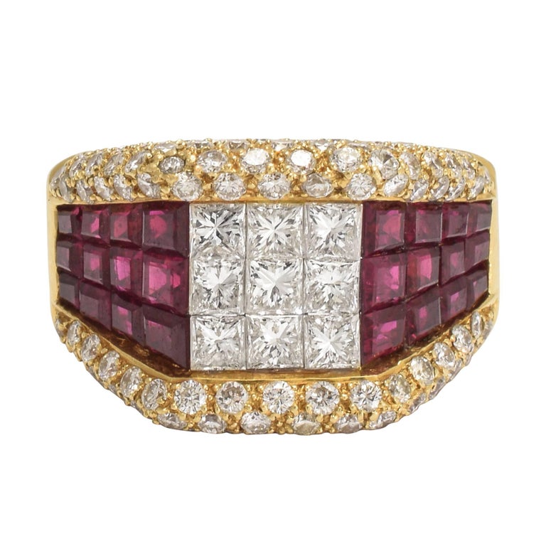 1990s Diamond Ruby Pinky Ring at 1stDibs