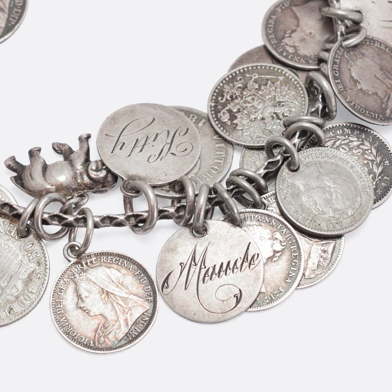 Victorian "Coins and Charms" Silver Love Token Bracelet at 1stDibs ...