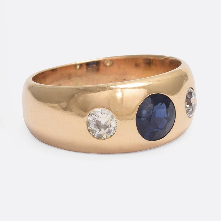 Victorian Sapphire Diamond Three-Stone Gypsy Ring at 1stdibs