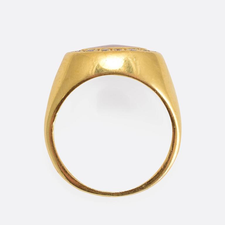 Vintage Red Enamel Diamond Signet Ring at 1stDibs