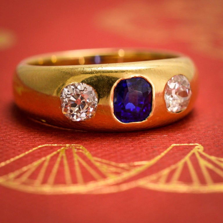 Antique Victorian Sapphire Diamond Gypsy Ring at 1stDibs
