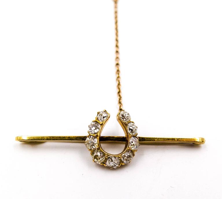 Victorian Diamond Gold Horseshoe Pin at 1stDibs