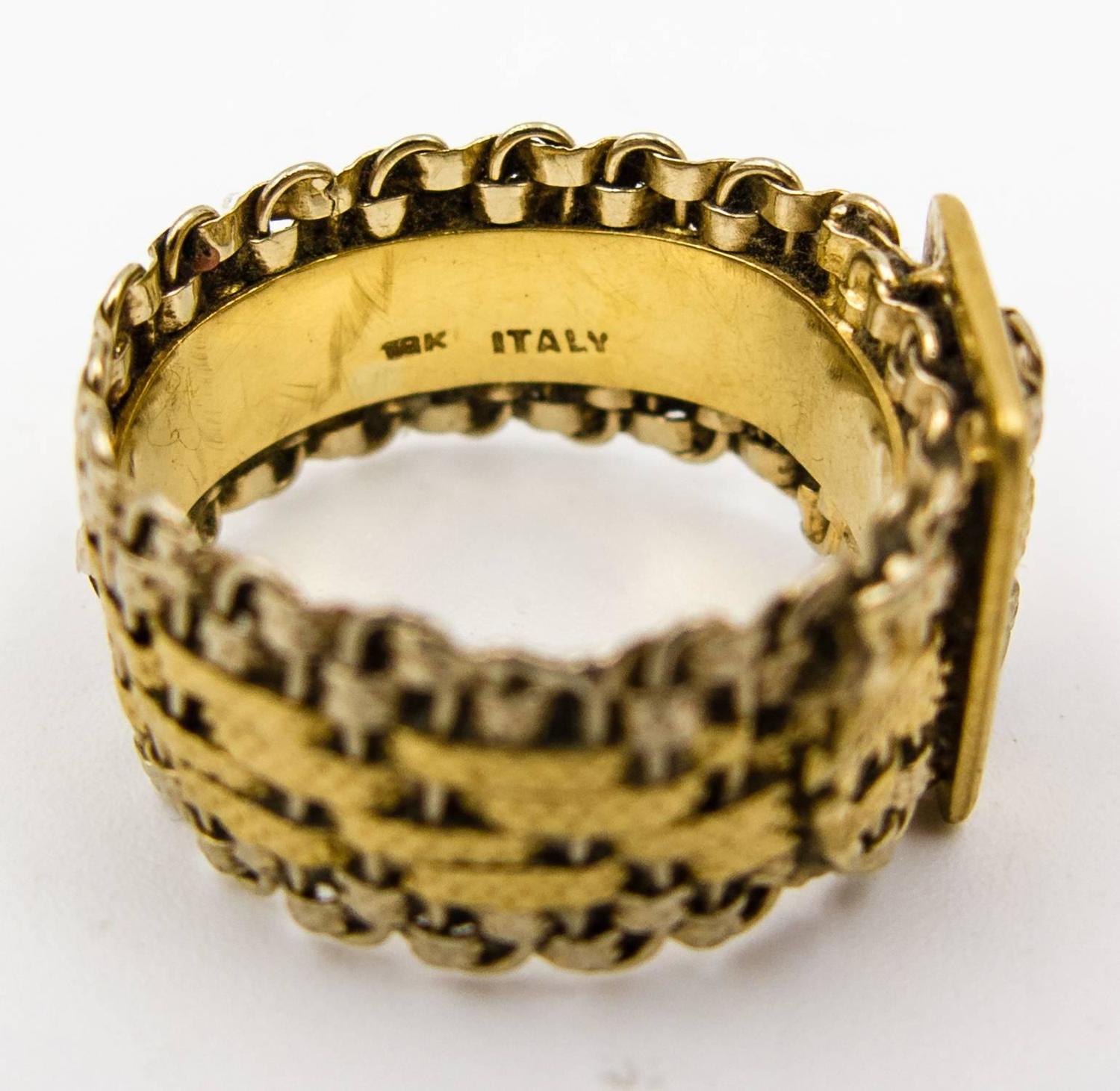 Two Color Gold Woven Mesh Belt Band Ring For Sale at 1stdibs