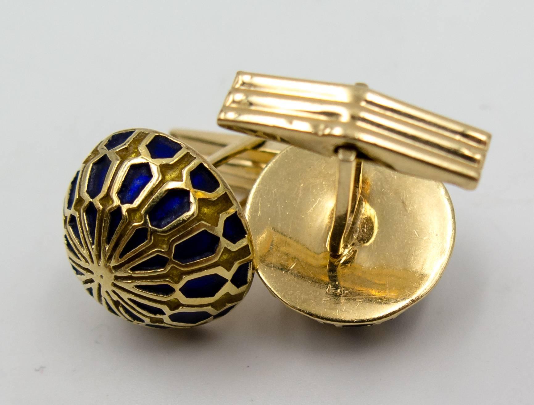 Midnight Blue Enamel Gold Domed Cufflinks at 1stDibs