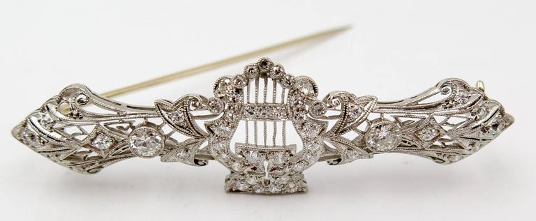 Charming Edwardian Diamond Platinum Lyre Motif Pin at 1stDibs