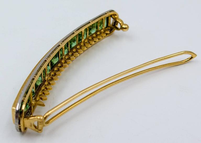 Custom-Made Mint Tourmaline Diamond Gold Platinum Hair Clip at 1stDibs