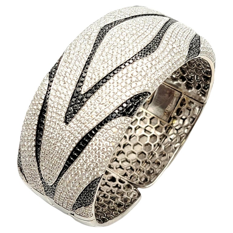 13.00 Carats Black and White Diamond Zebra Wide Cuff Hinged Bangle Cuff ...