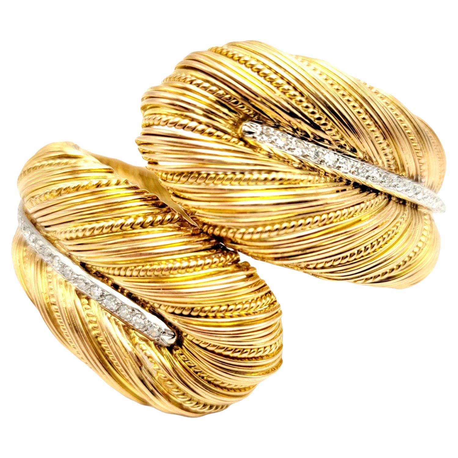 Wilfredo Rosado Diamond and Feather Array Cuff Bracelet in18k Yellow ...