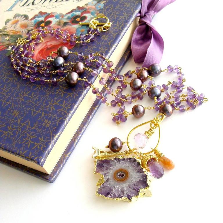 Amethyst Stalactite Necklace Amethyst Pearls Prasiolite at 1stDibs