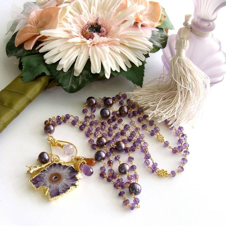 Amethyst Stalactite Necklace Amethyst Pearls Prasiolite at 1stDibs