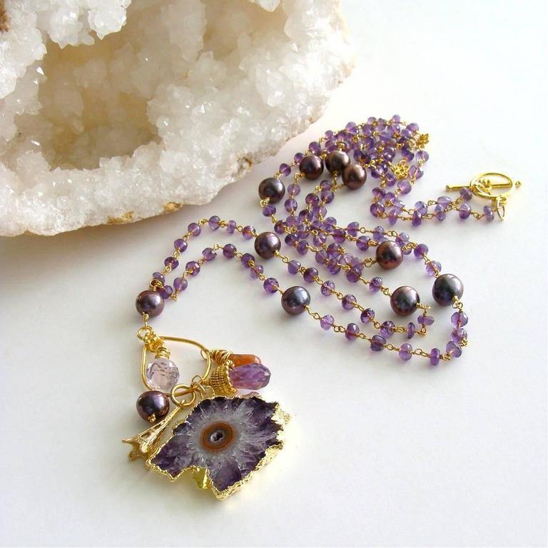 Amethyst Stalactite Necklace Amethyst Pearls Prasiolite at 1stDibs