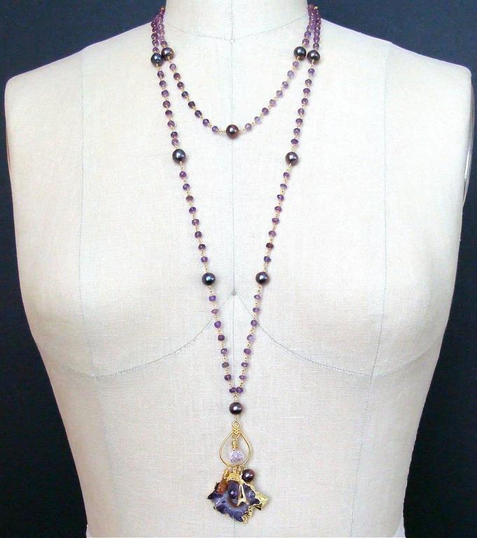 Amethyst Stalactite Necklace Amethyst Pearls Prasiolite at 1stDibs