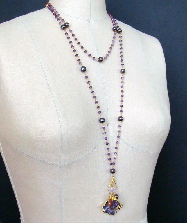 Amethyst Stalactite Necklace Amethyst Pearls Prasiolite at 1stDibs