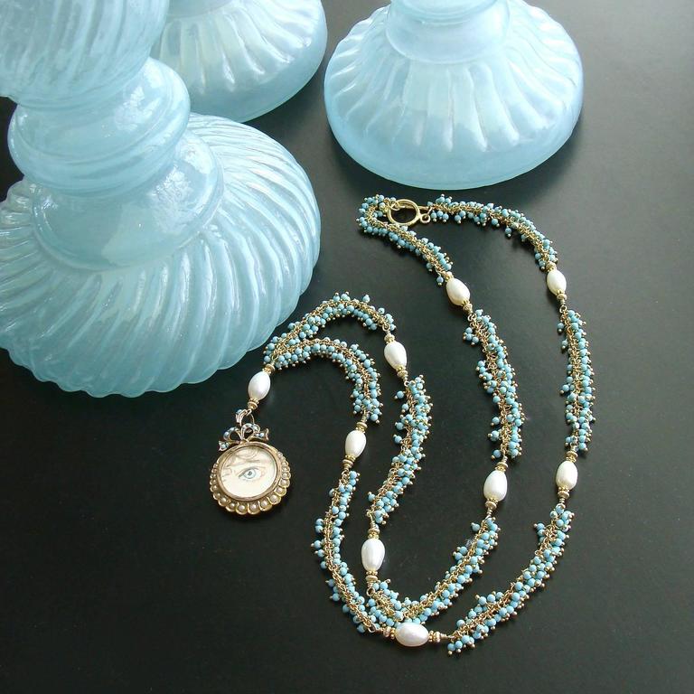 Lover’s Eye Victorian Locket Turquoise Pearls Gold Necklace at 1stDibs