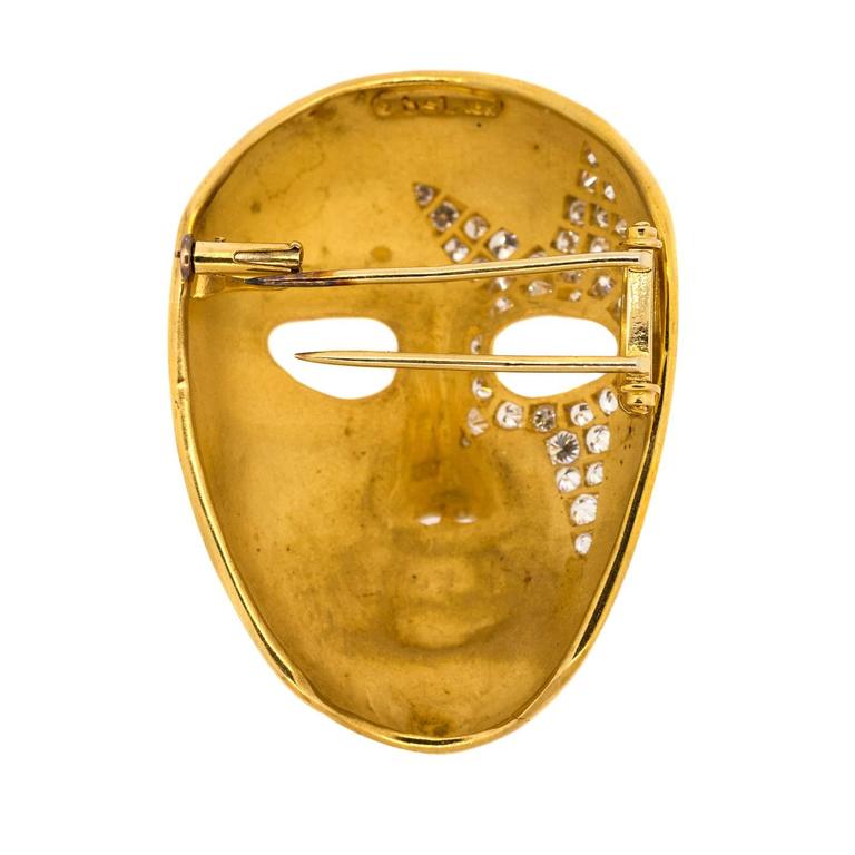 Diamond Gold Mask Brooch at 1stDibs