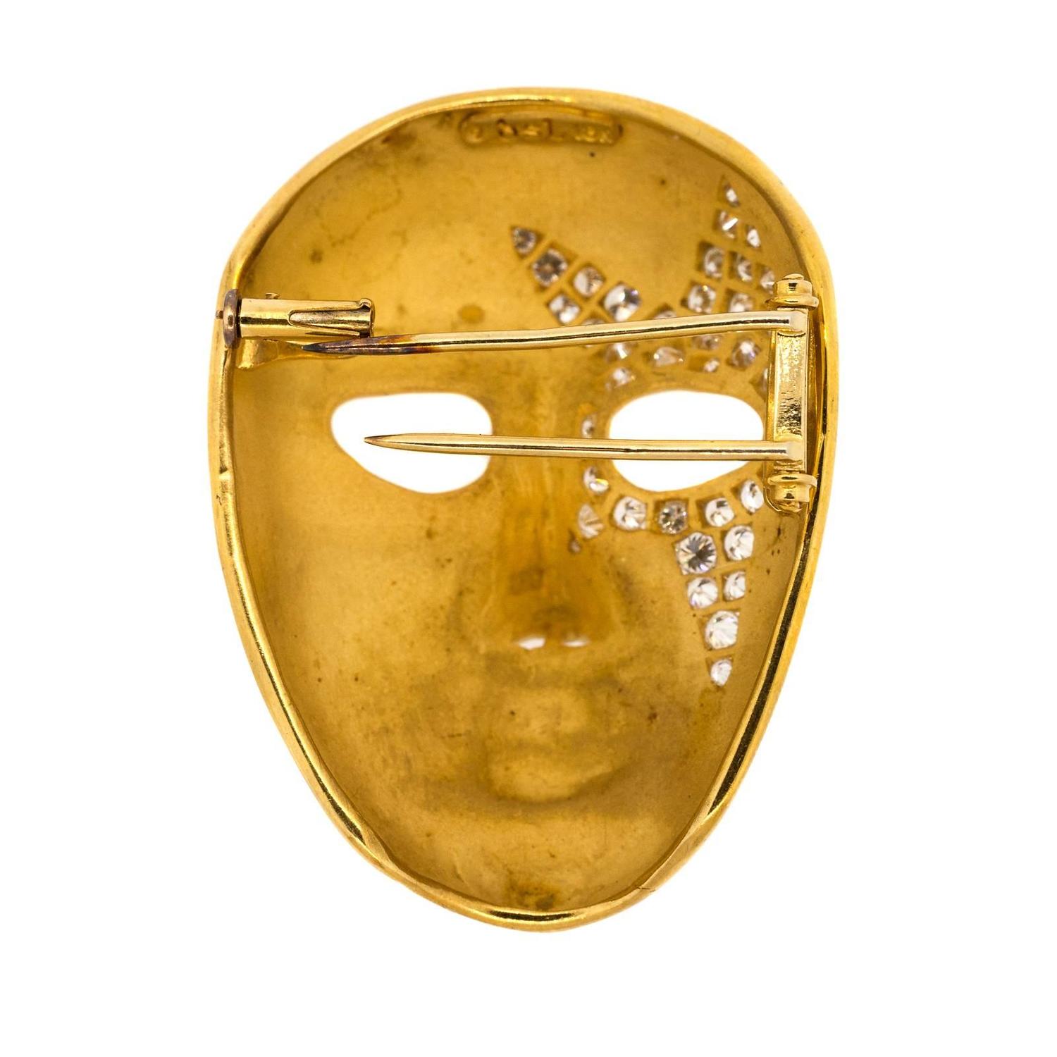 Diamond Gold Mask Brooch at 1stdibs
