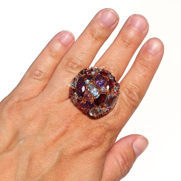 Medley of Color Gem Stones Rose Gold Ring at 1stDibs