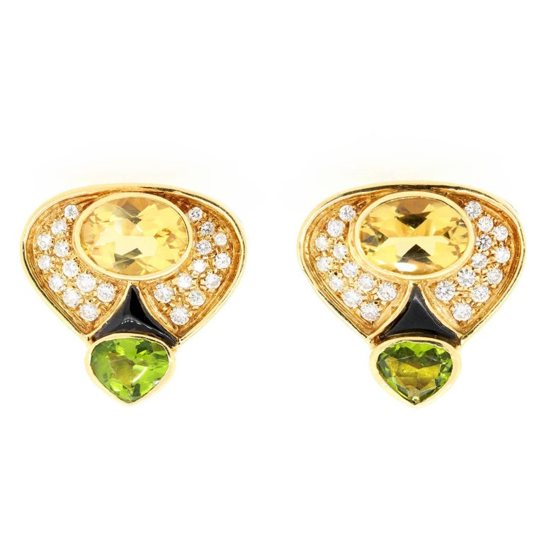 Citrine Peridot Diamond Gold Earrings at 1stDibs Citrine Peridot Diamond Gold Earrings at 1stDibs