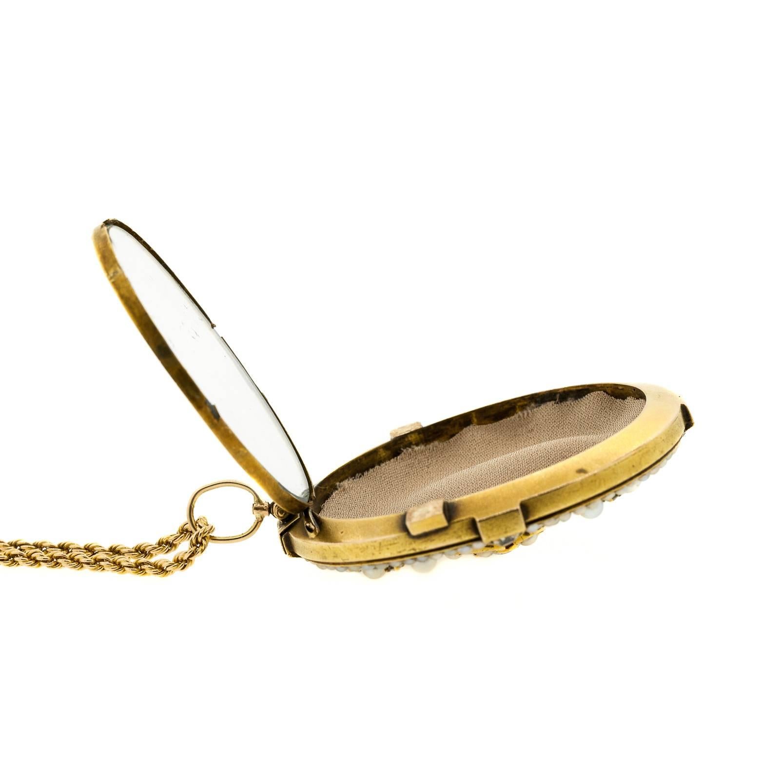 1870 Victorian Natural Pearl Ruby Emerald Old Cut Diamond gold Locket ...