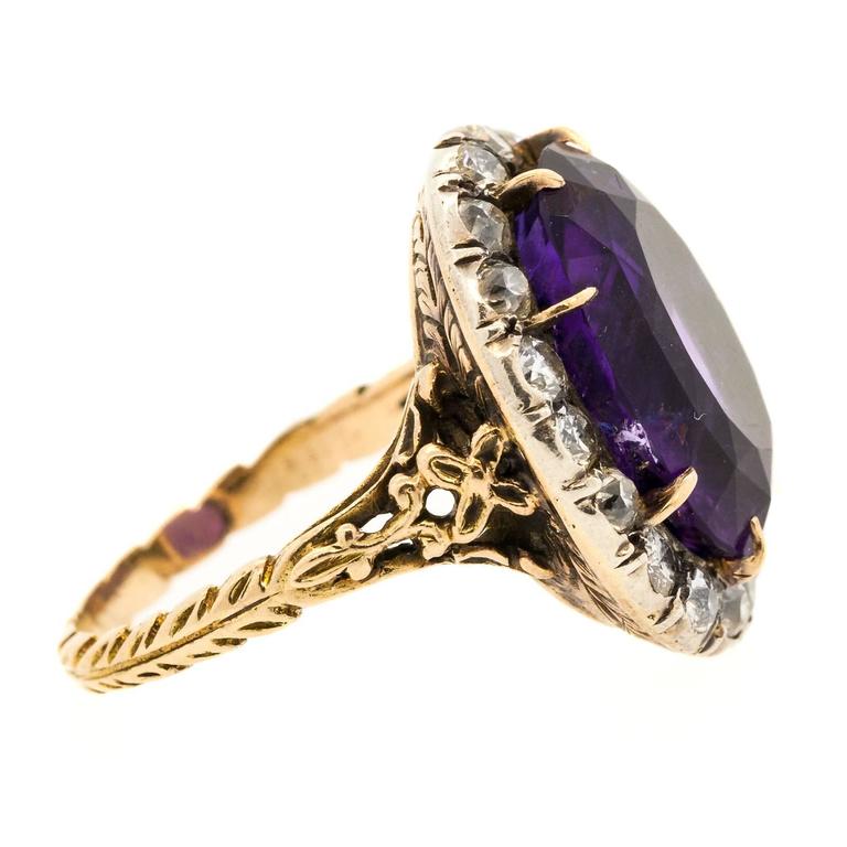 1930s Russian Amethyst Diamond silver gold Ring at 1stDibs | deep ...