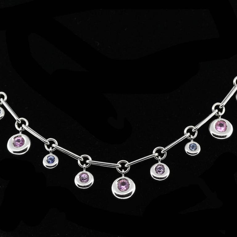 Chaumet Paris Blue and Pink Sapphire Gold Necklace For Sale at 1stDibs