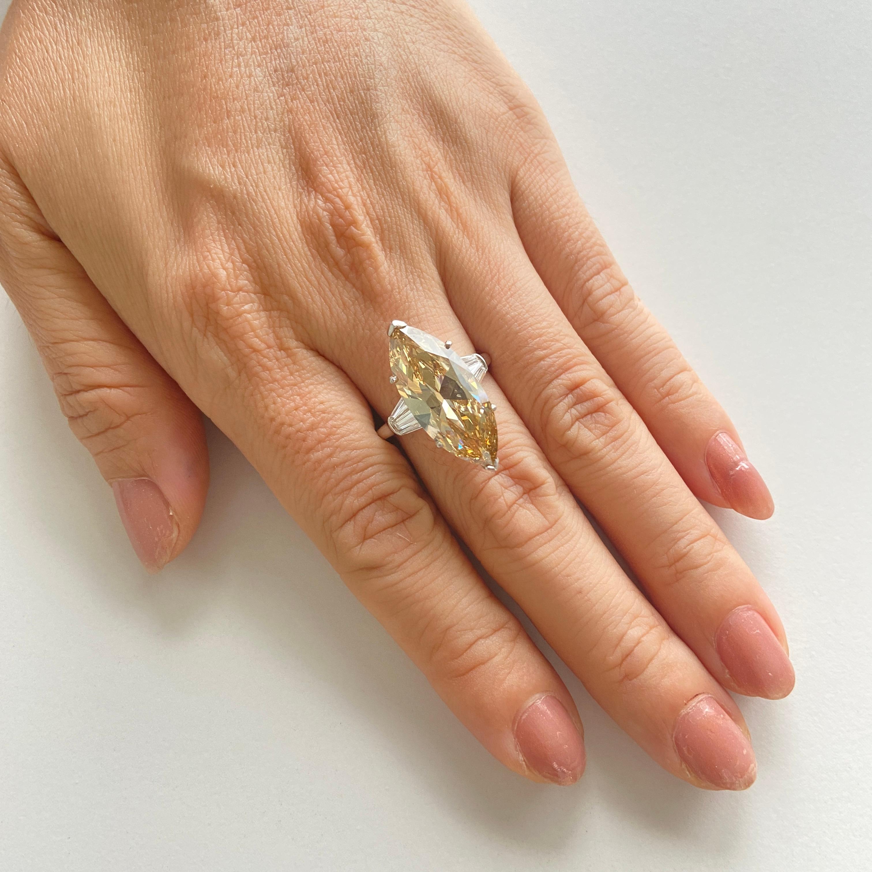 GIA certified Natural Fancy Brown Yellow Marquise Diamond, White diamond Pt Ring For Sale at 1stDibs