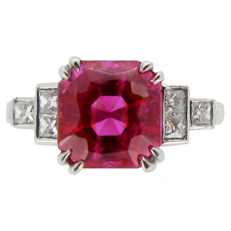 Magnificent Star Burma Ruby Diamond Art Deco Ring at 1stDibs