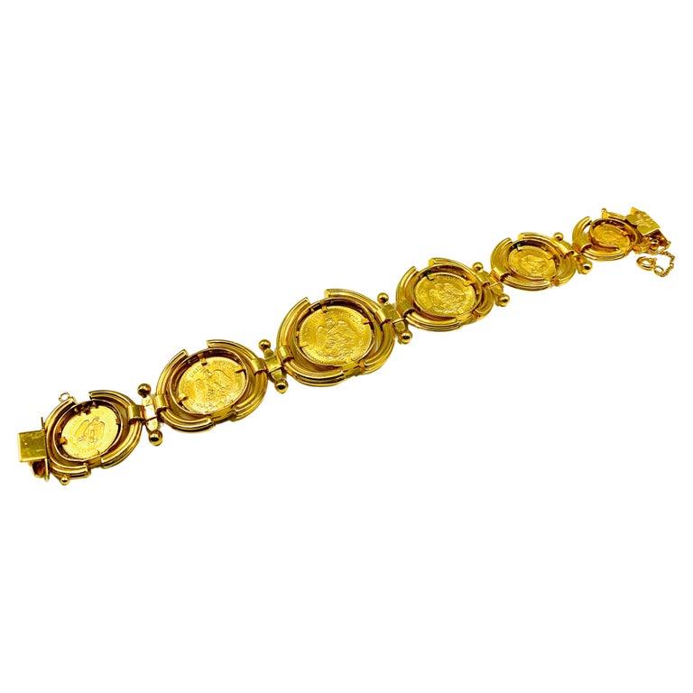 Vintage Large Graduated 18K and 24K Gold Coin Bracelet For Sale at 1stDibs