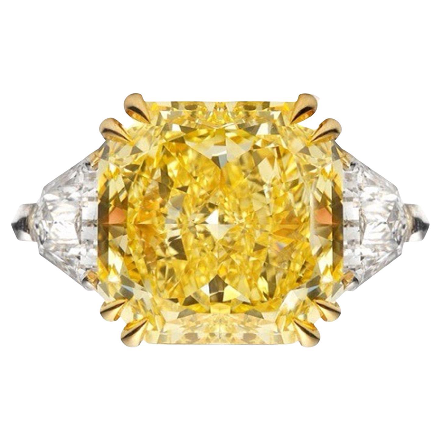 5 Carat Radiant Cut Diamond Fancy Intense Yellow GIA Engagement Ring ...