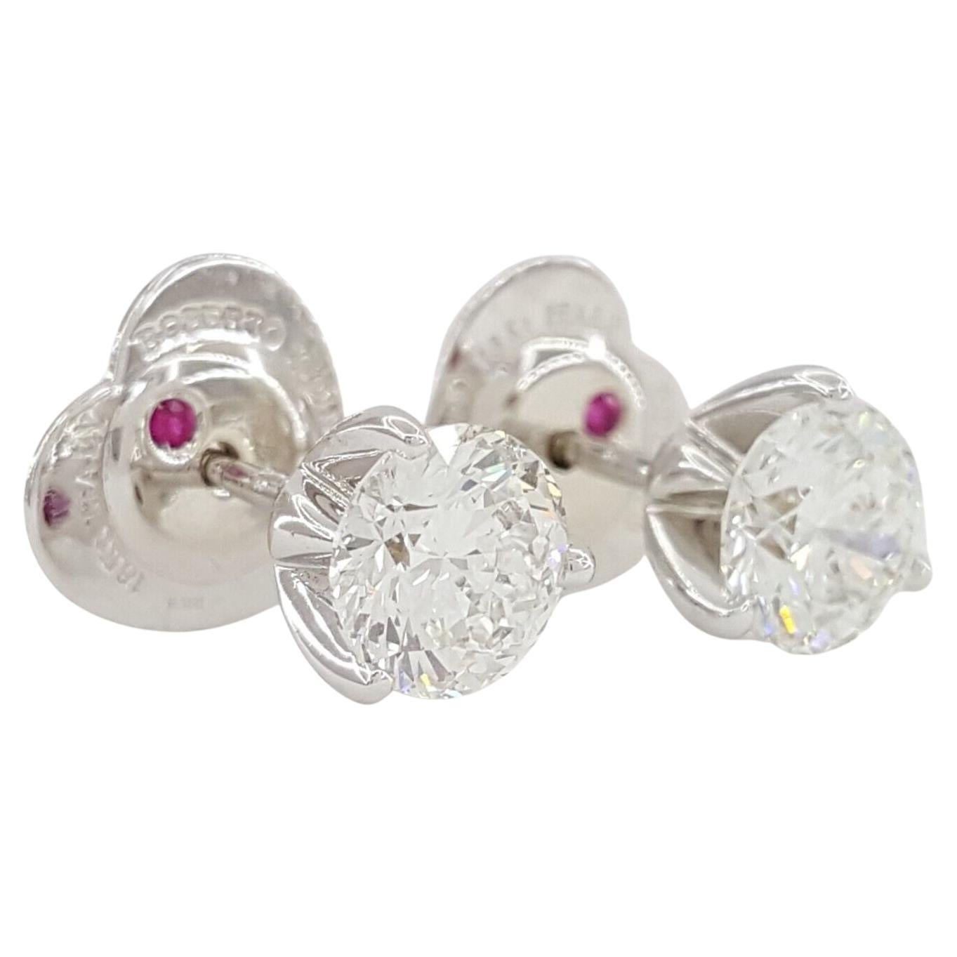 1.06ct F VS1 Roberto Coin Cento Collection Diamond 18 Carat Gold Stud Earrings For Sale at 1stDibs