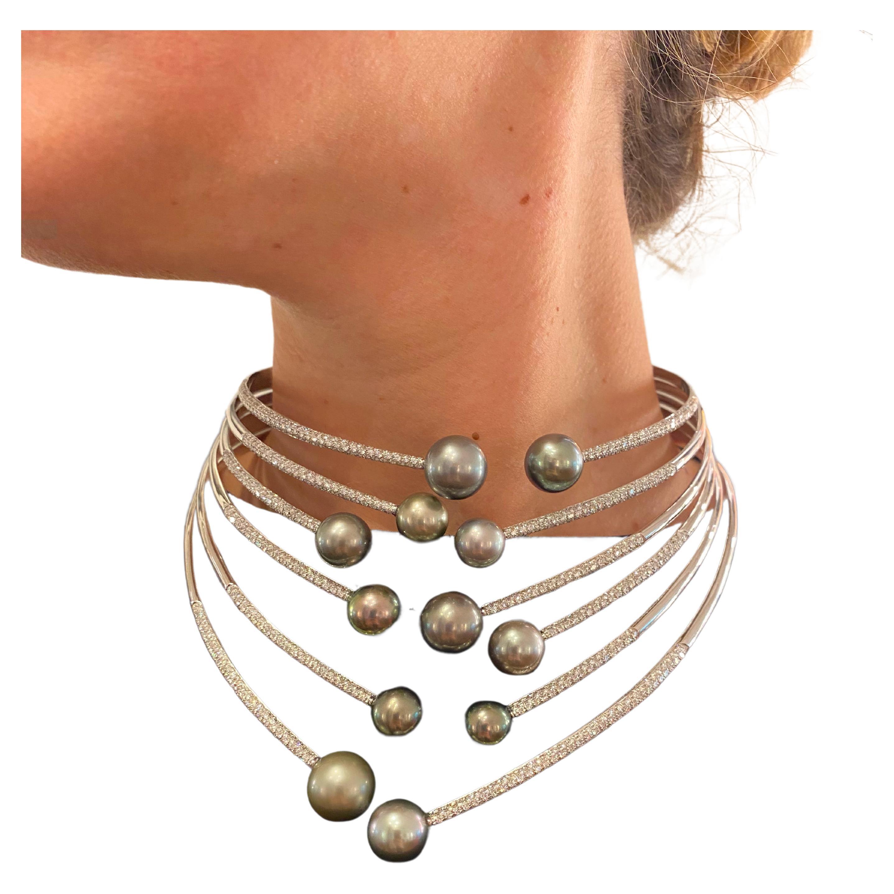 SCAVIA Set With White Diamonds Pavè And Tahiti Black Pearls For Sale at ...