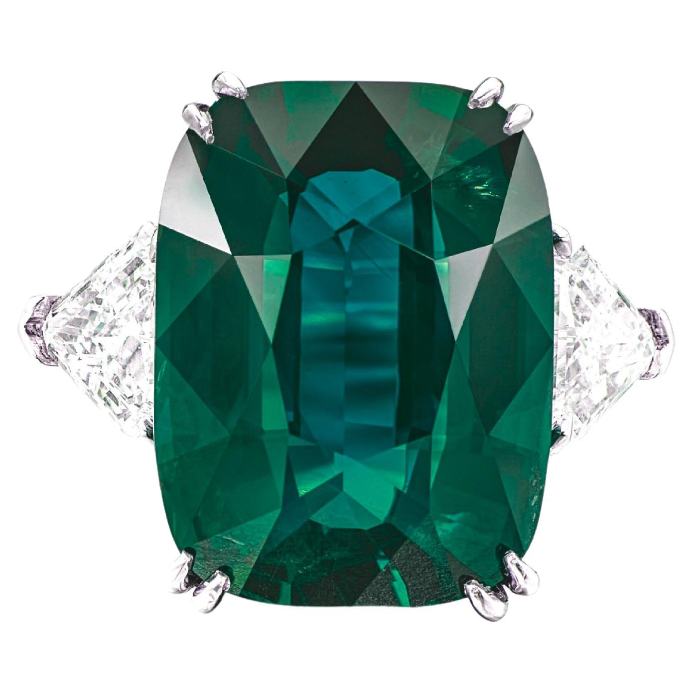 GRS Certified 5.57 Carat No Oil Vivid Green Emerald Diamond Ring For ...